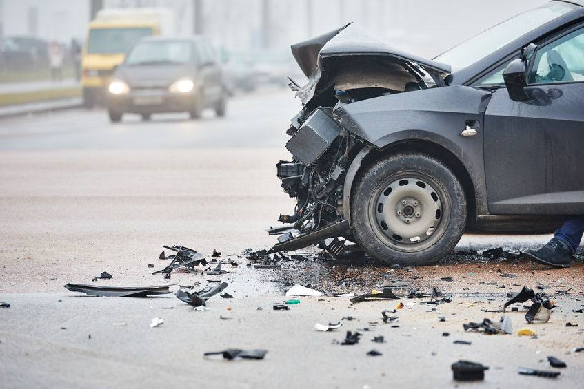 What are the three collisions that occur in a car crash?